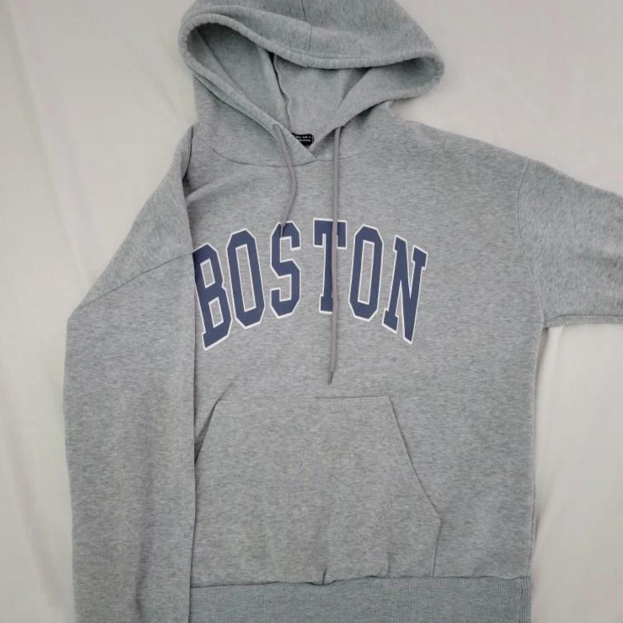 boston gray hoodie worn once fits S-M brandy dupe - Depop