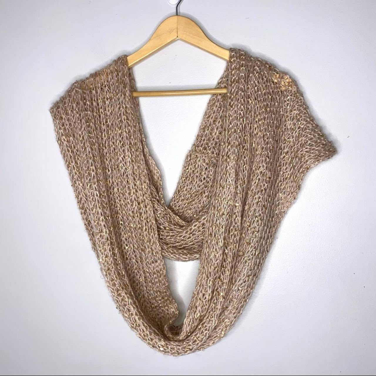 Express Infinity Tan and Gold Metallic Scarf 64%... - Depop