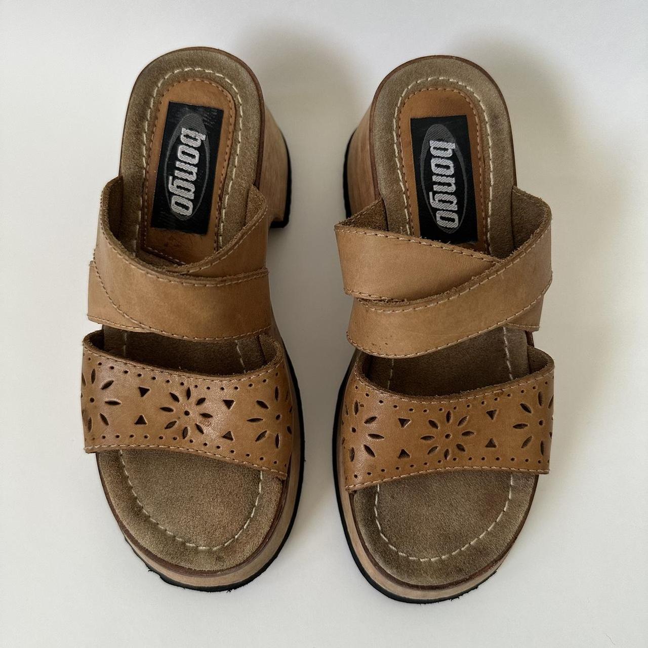 Bongo, vintage Y2K style leather / wood platform... - Depop