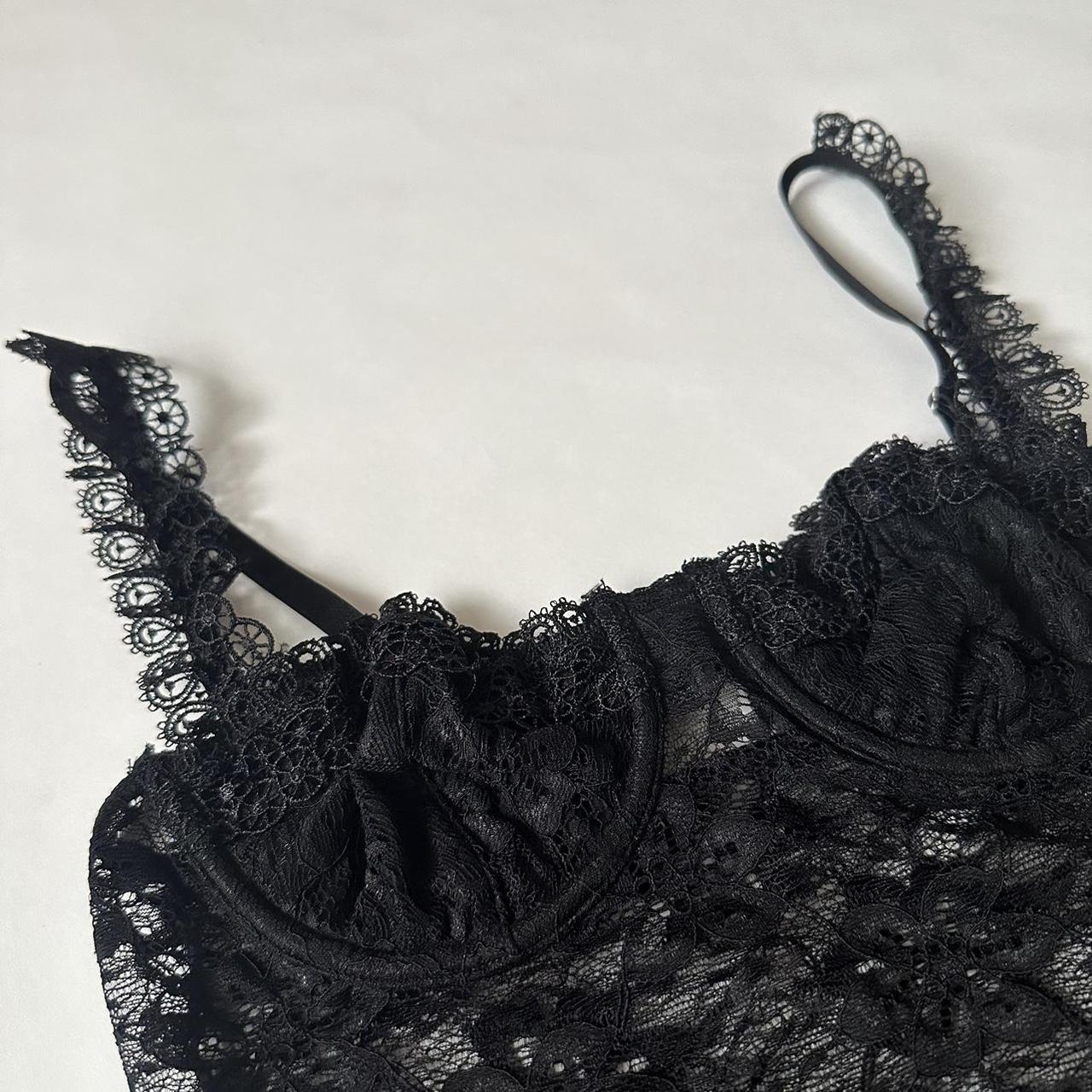 Black lace bodysuit ruffle straps. Best fit S - M... - Depop