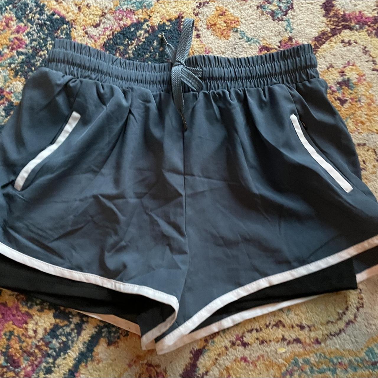 Blue Gym Shorts, labeled as a large but fits as a... - Depop