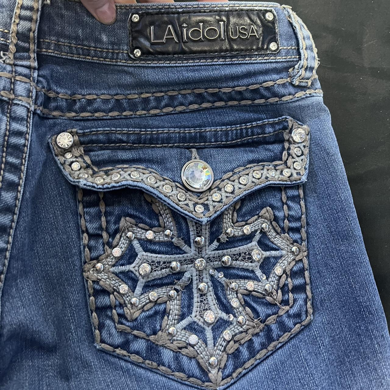 bedazzled blue jeans, bootcut #bluejeans #bedazzled... - Depop