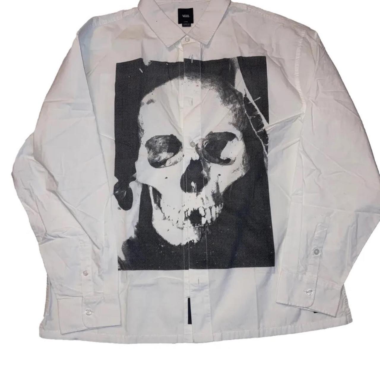 Y2k style Edgar Ls Woven Loose Large vans white and... - Depop