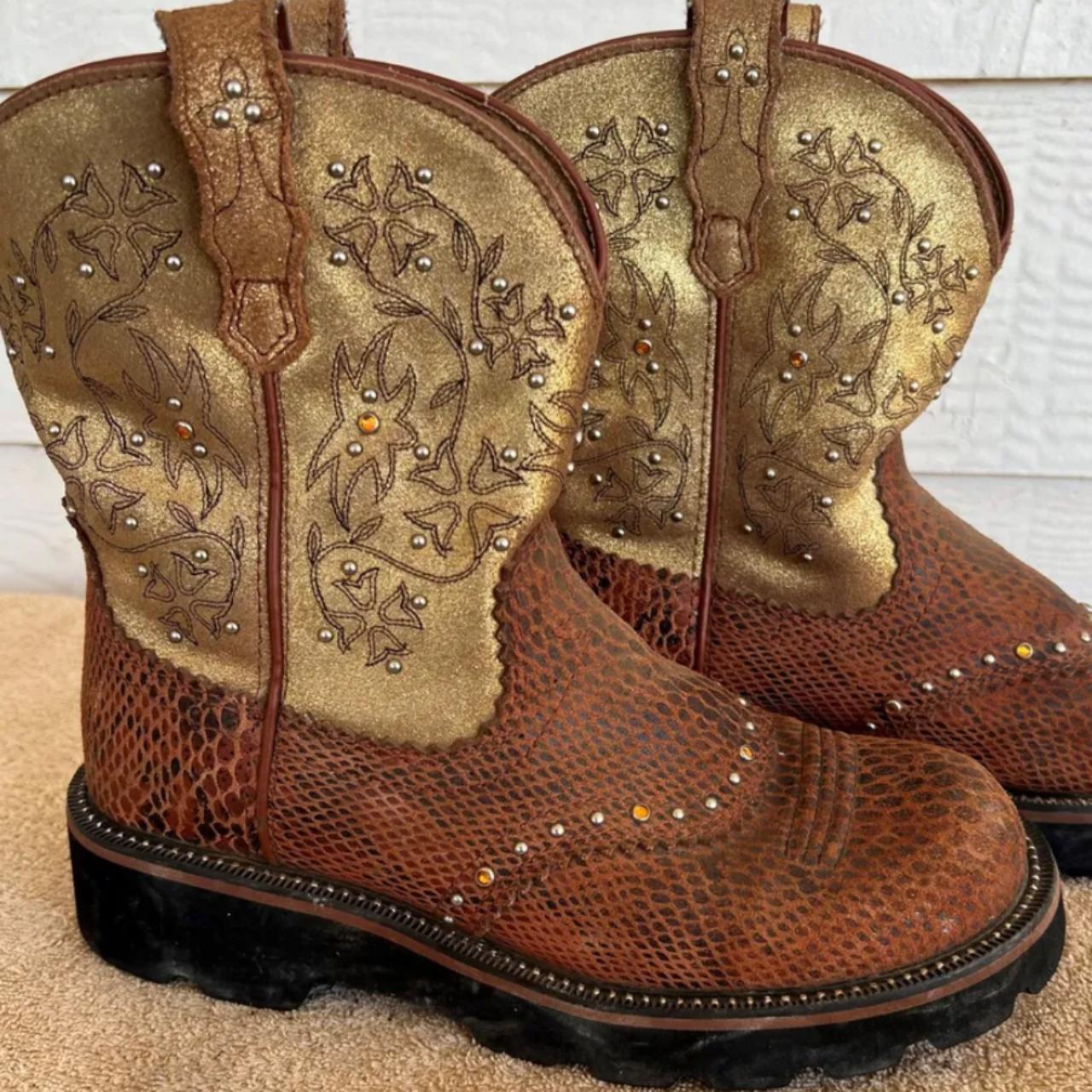 Stunning Gold and Brown Snake Skin Ariat FatBaby... - Depop