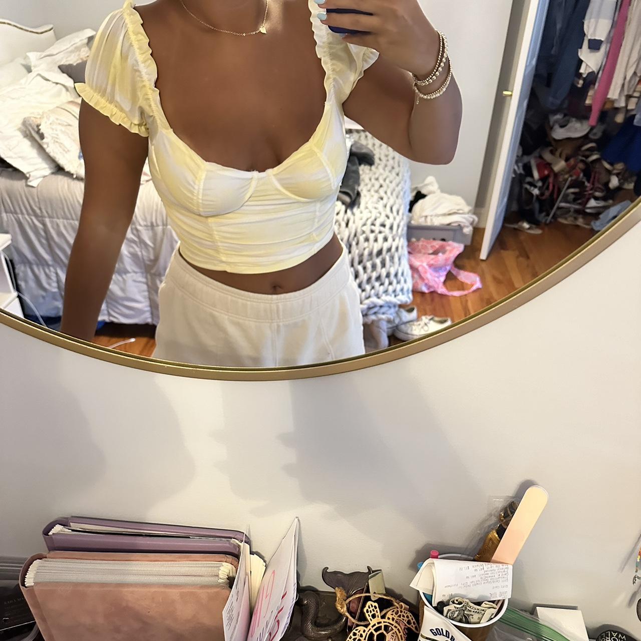Tic Toc Yellow Corset Top With Cap Sleeves So Depop