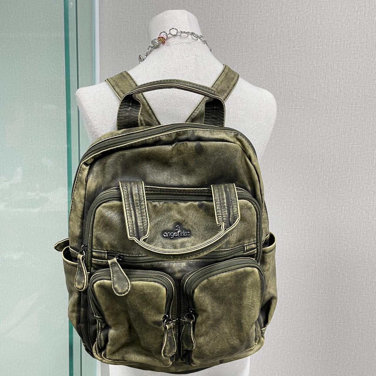 Vintage Green Backpack Purse for Women Man Soft... - Depop