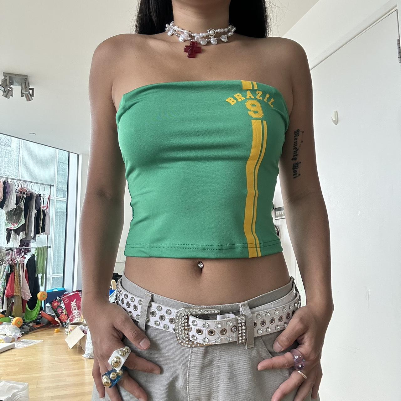 Retro Brazil Yellow Stripe Sport Tee Tank Cami Vest... - Depop