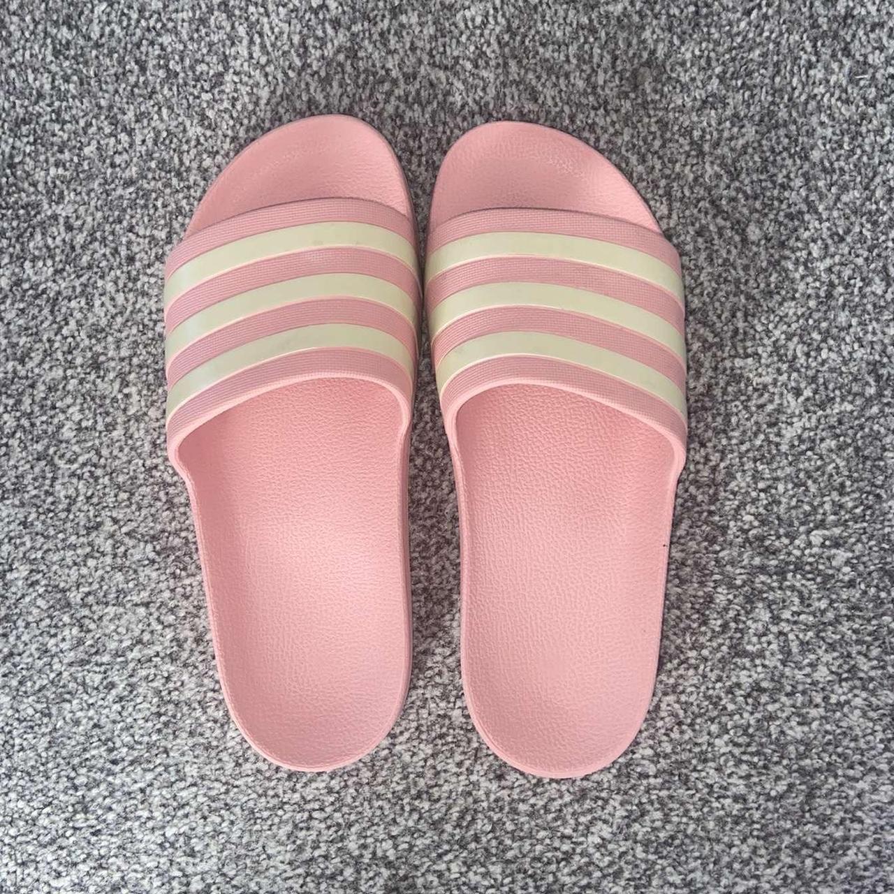 pink Adidas slides size 6 - Depop