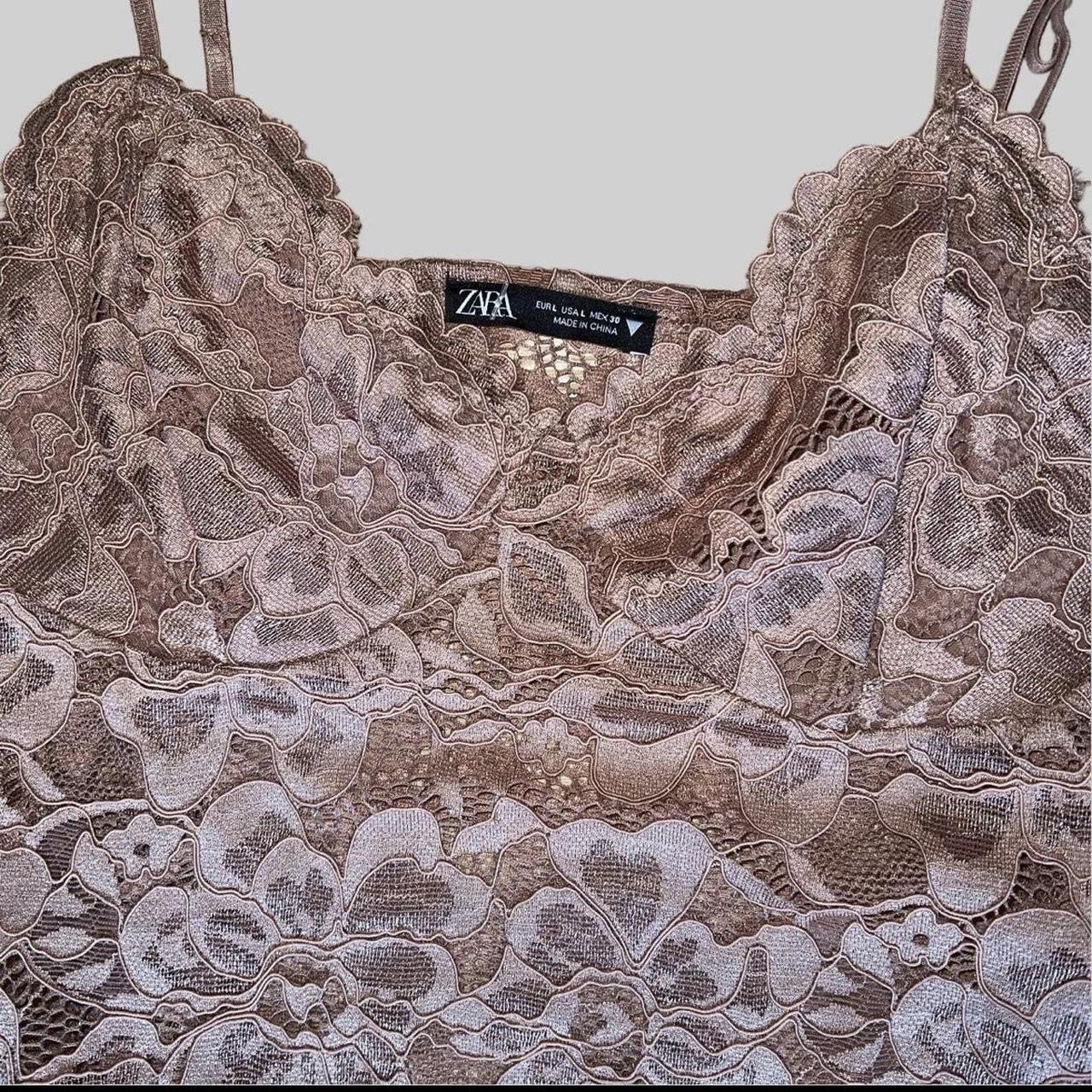 Zara women Lace Adjustable straps brown flower print... - Depop