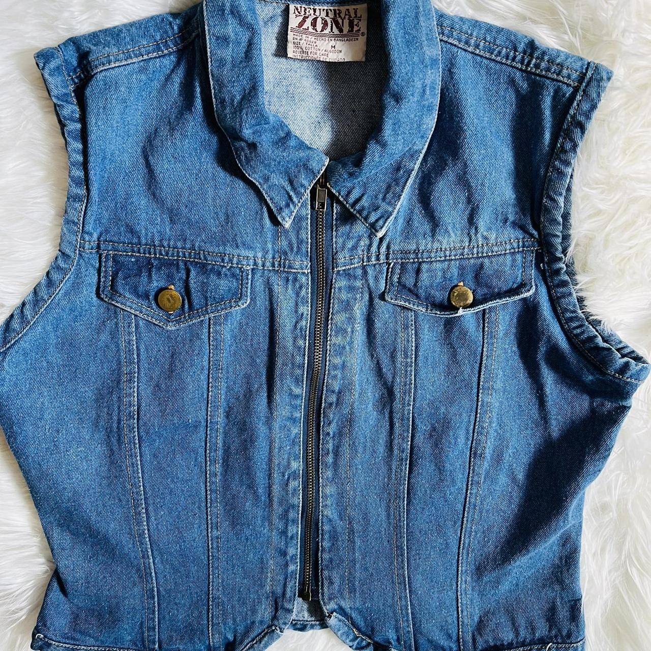 Jean Vest 100% cotton Medium wash with Front Zipper... - Depop
