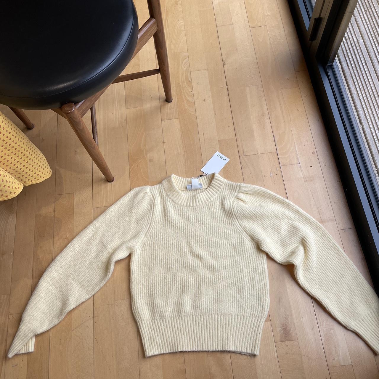A baby yellow knitted Monki jumper. Is a size small... - Depop