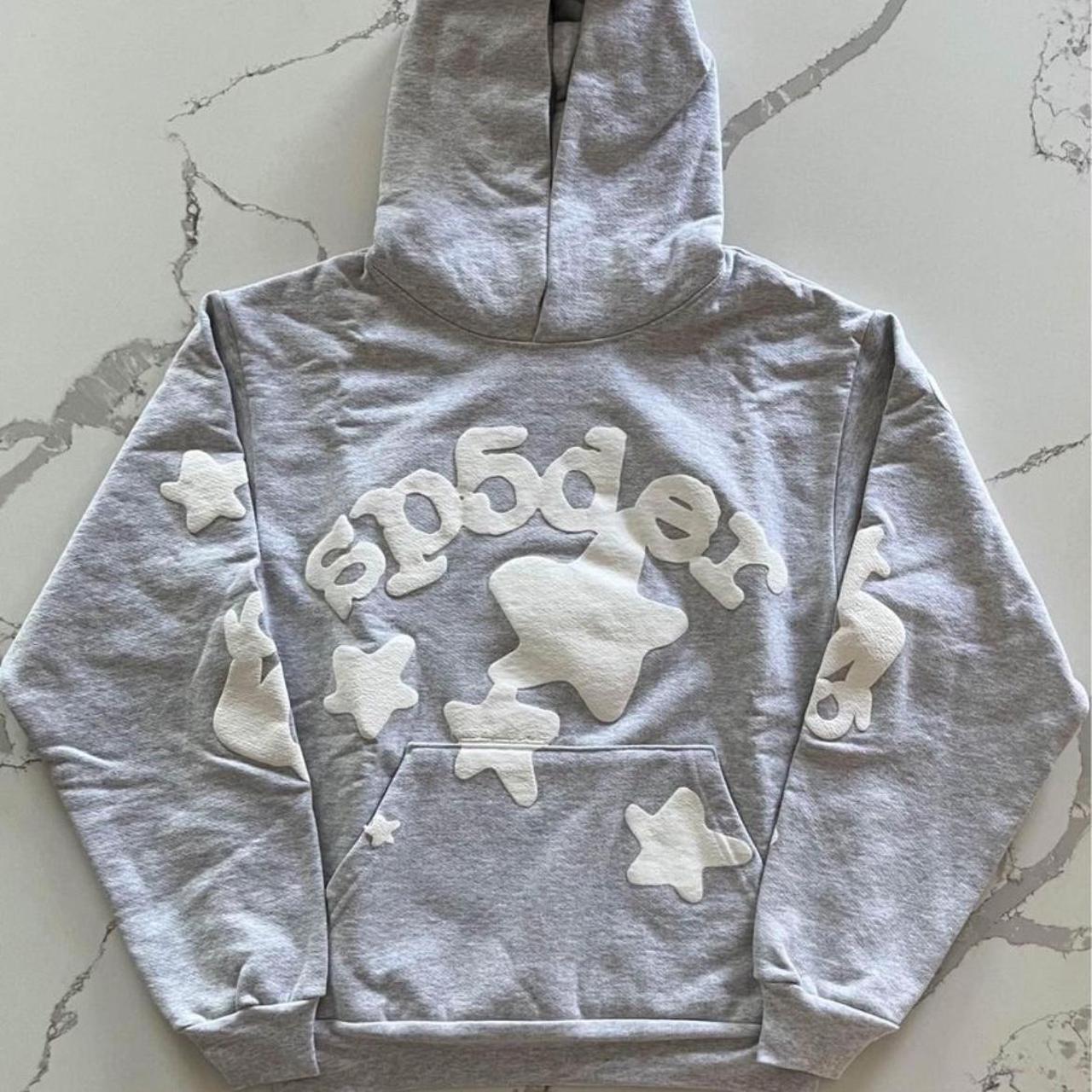 Grey And White Sp5der Hoodies(ALL SIZES) - Depop