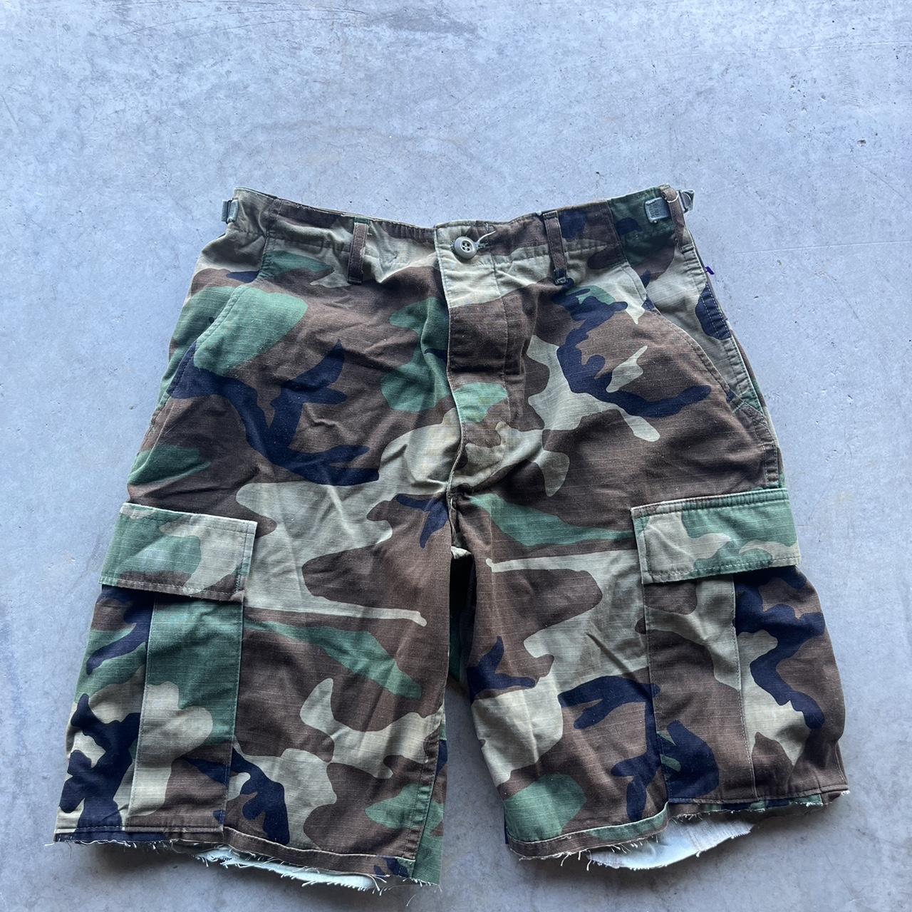 Baggy military camo cargo jorts Cargo pants cut into... - Depop