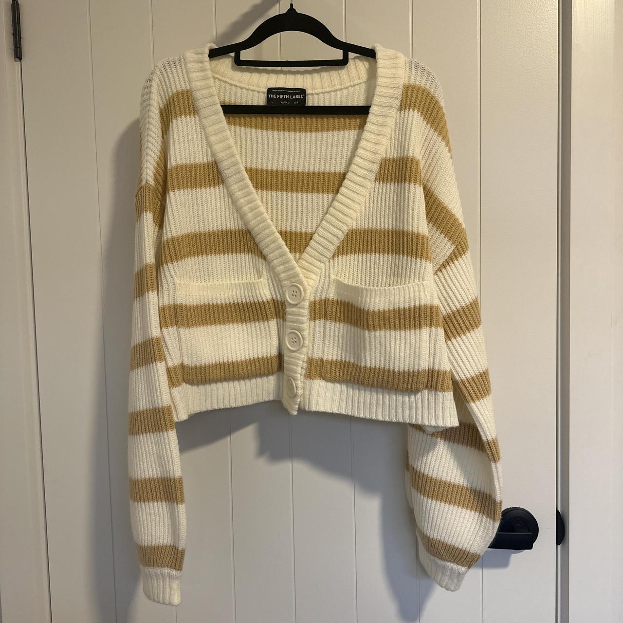 The Fifth Label - White and Tan Stripe cropped... - Depop