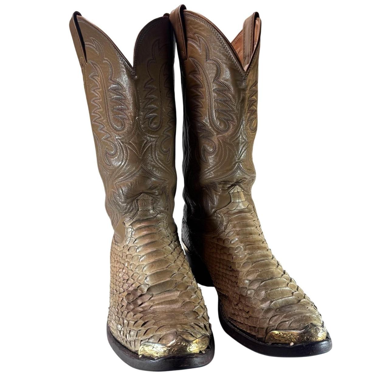 Vintage Justin Snakeskin Bottom/Leather Upper Cowboy... | Depop