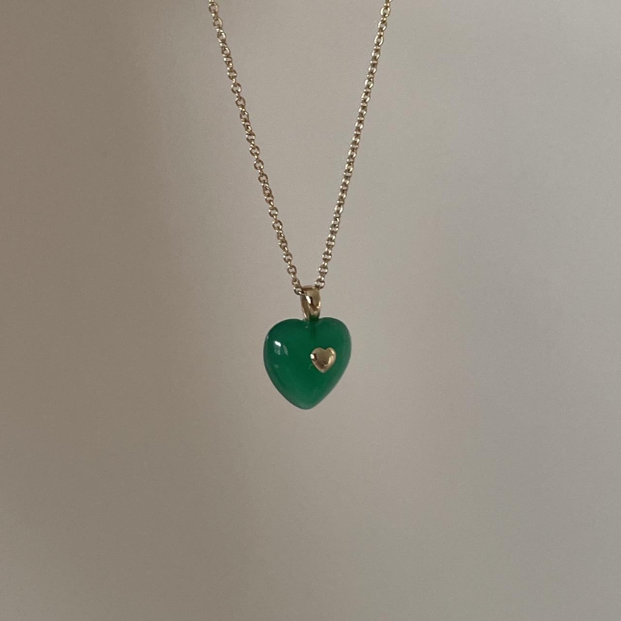 Little Green Heart Necklace Chain is gold plated... - Depop