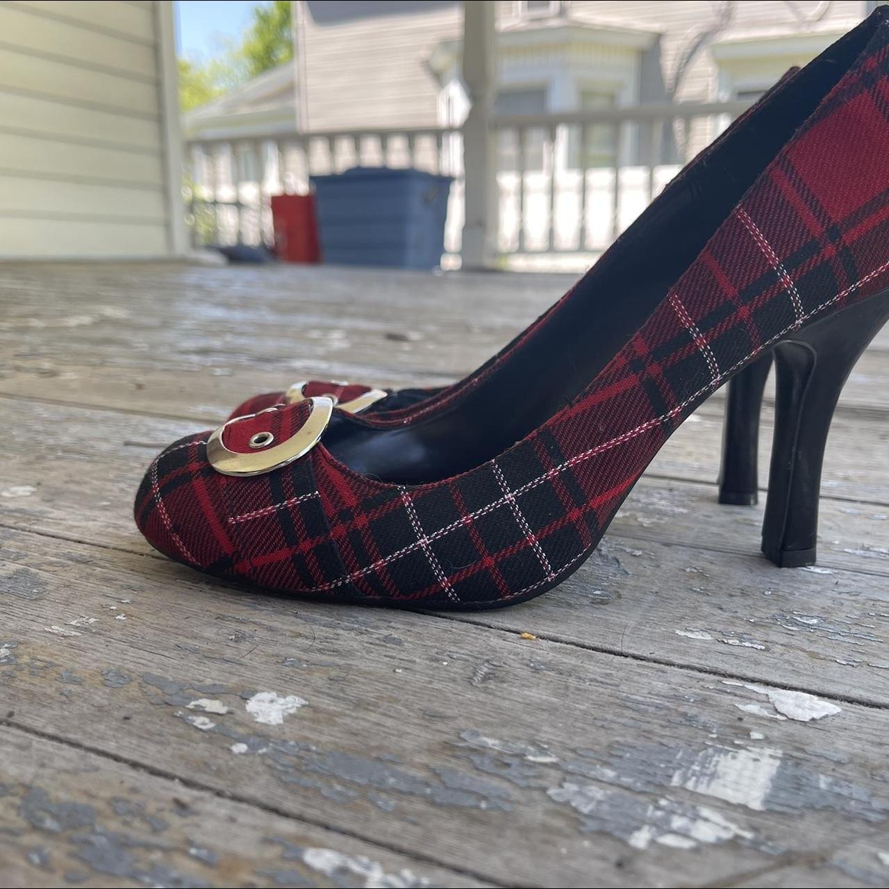 Sweet pair of red plaid pumps. Size 9 and the brand... - Depop