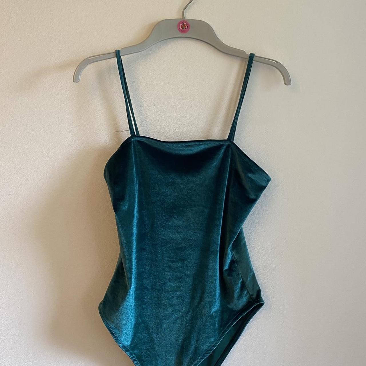 Primark turquoise velvet bodysuit #primark... - Depop