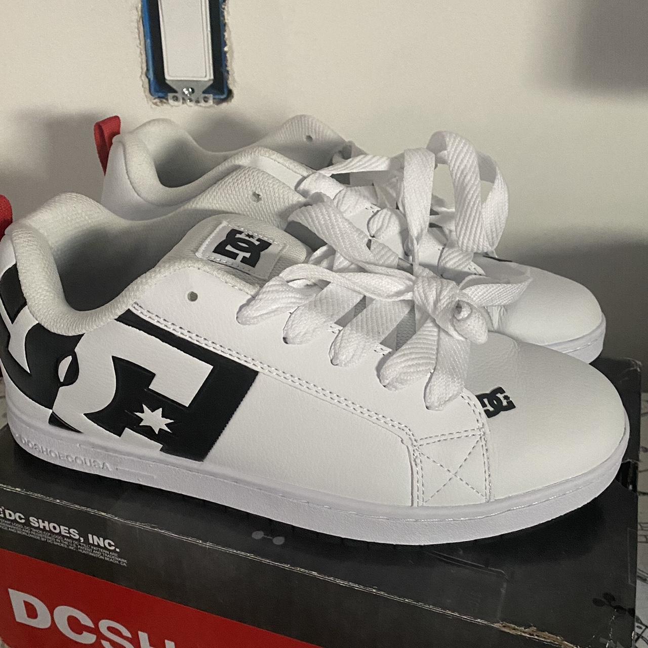DC Shoes white and black, almost brand new worn... - Depop