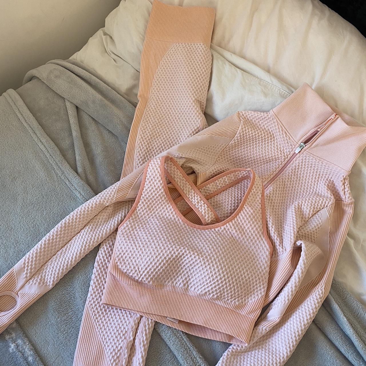 Peach gym set 3piece never been worn without tags... - Depop