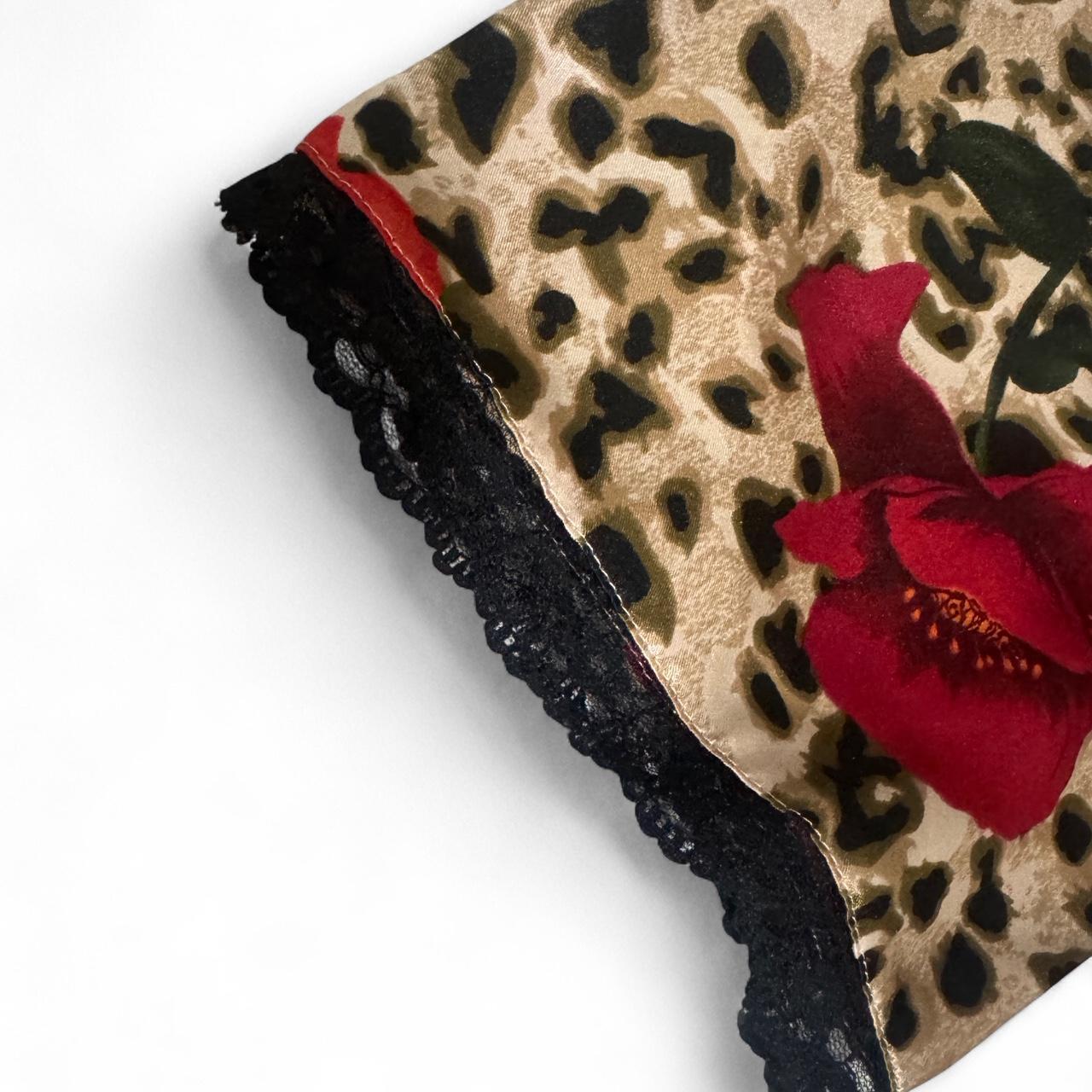 beautiful leopard print robe with red floral details... | Depop