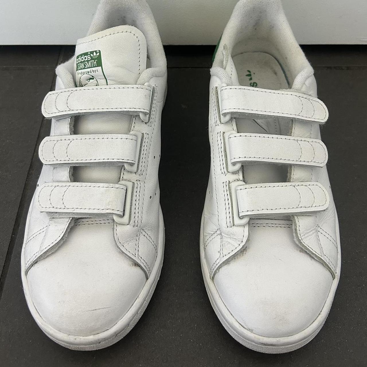 White Velcro Adidas Sneakers Laceless Stan Smiths... - Depop