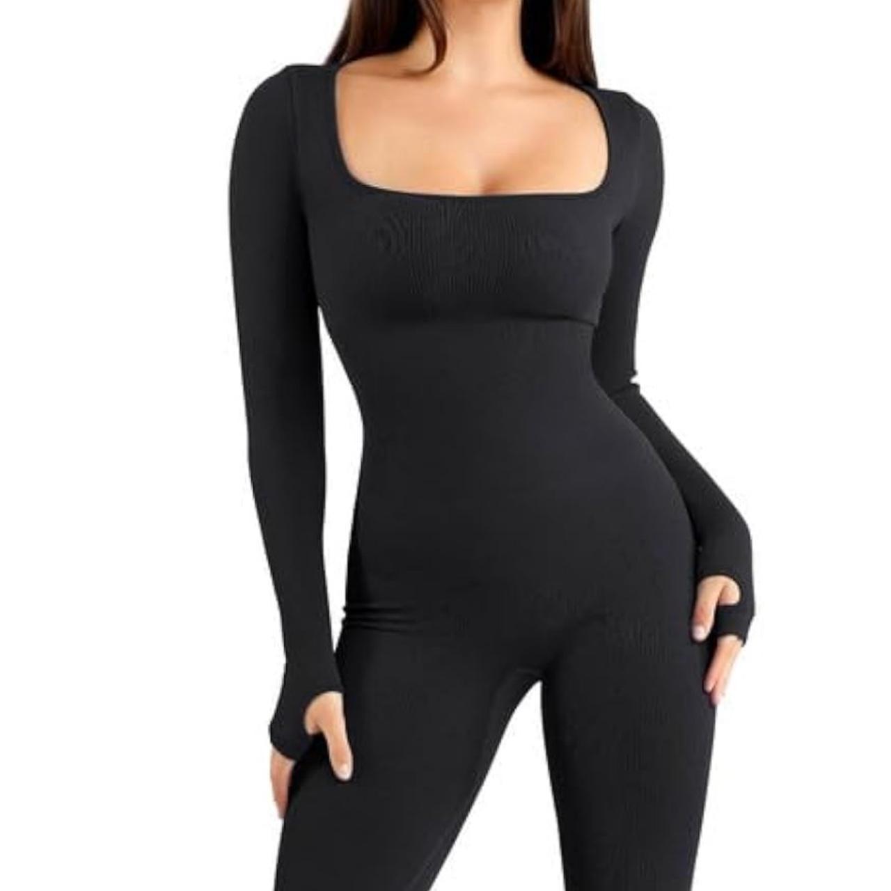 Full BodySuit Black Ribbed Compression Long Sleeve... - Depop