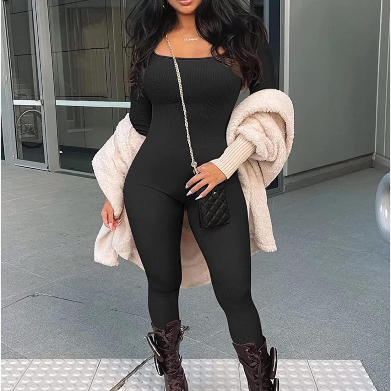 Full BodySuit Black Ribbed Compression Long Sleeve... - Depop