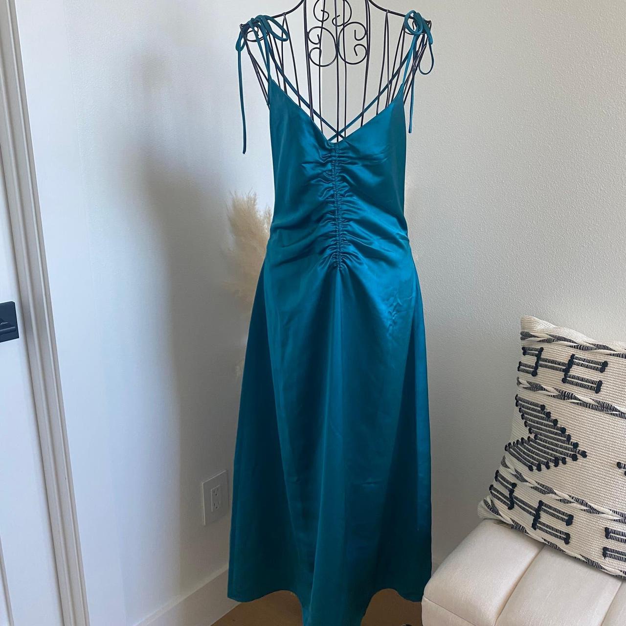 Jason Wu Teal Blue Satin Tie Midi Slip Dress When... - Depop