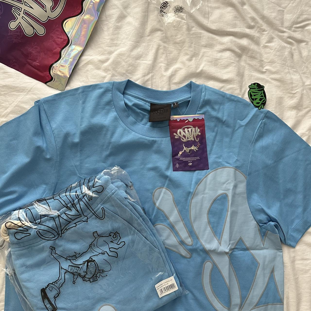 Syna Men's Blue and White Hoodie | Depop