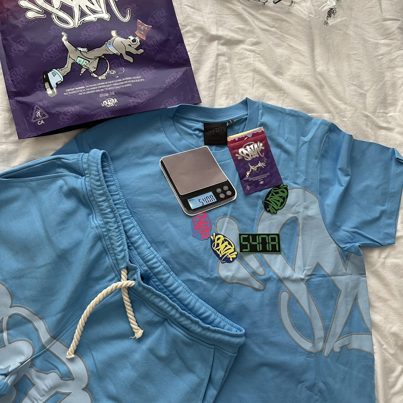 Syna Men's Blue and White Hoodie | Depop