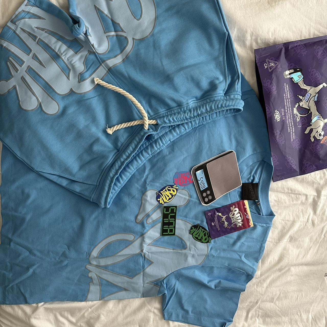 Syna Men's Blue and White Hoodie | Depop