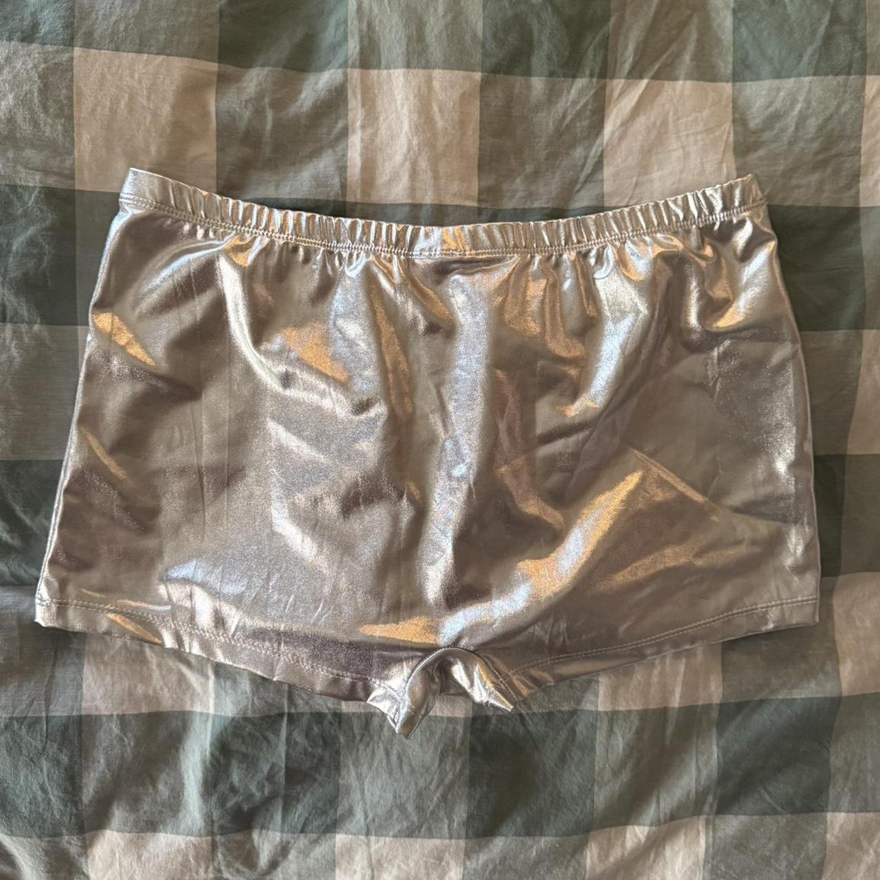 Silver metallic shorts („• ֊ •„) - Reflective -... - Depop