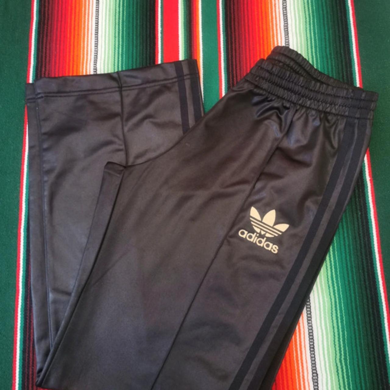 Adidas Tracksuit bottoms Vintage 90s shiny Black... - Depop