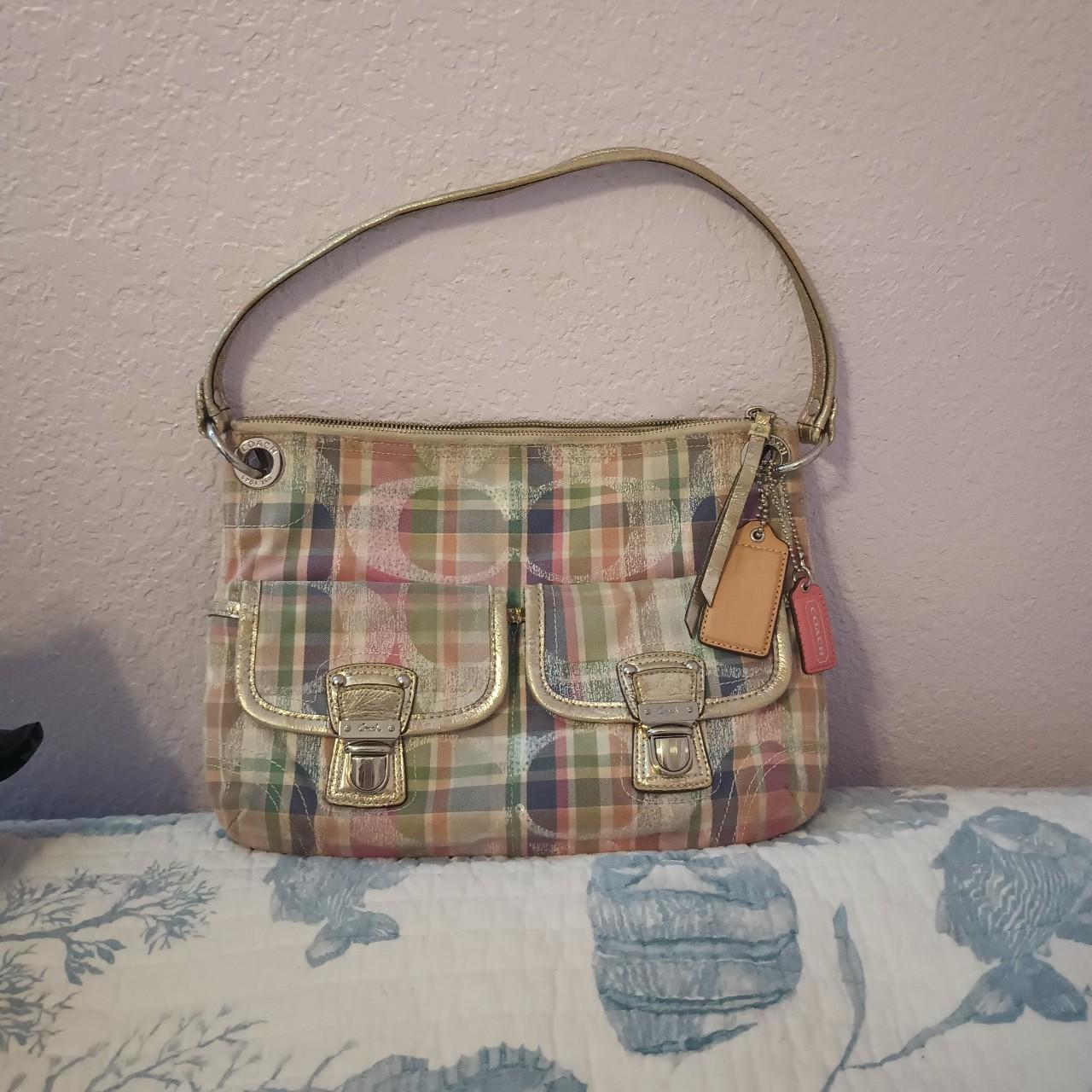 cutest coach bag with a plaid pastel design Good... | Depop