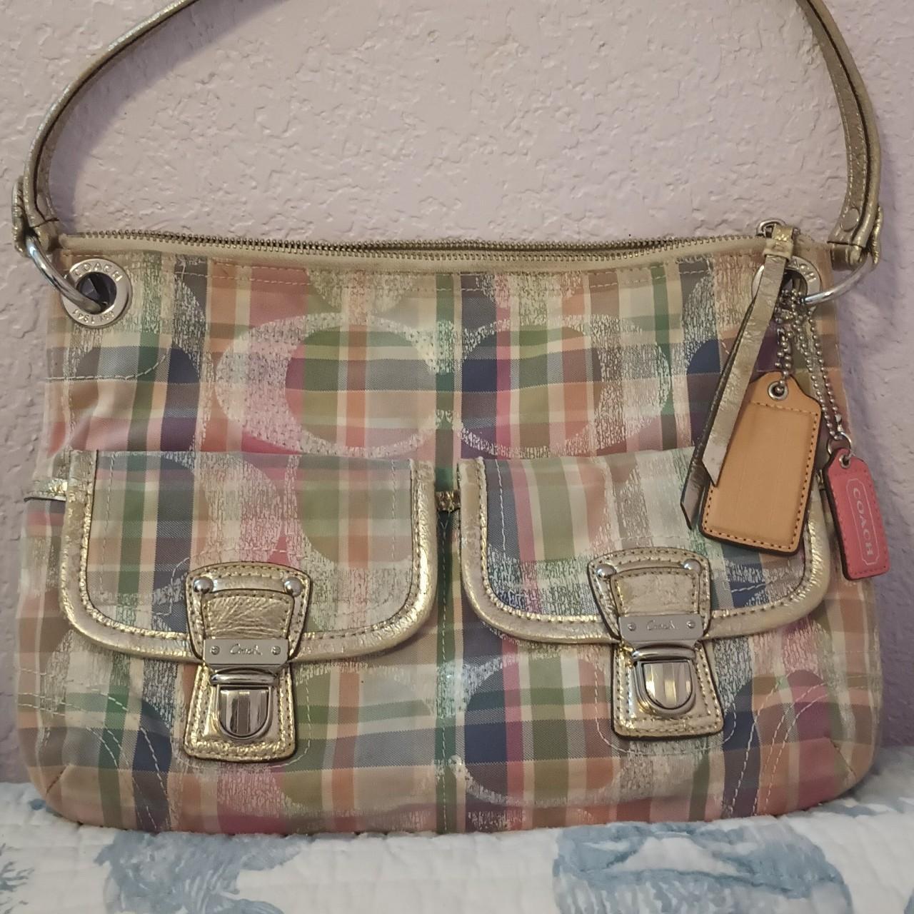 cutest coach bag with a plaid pastel design Good... | Depop