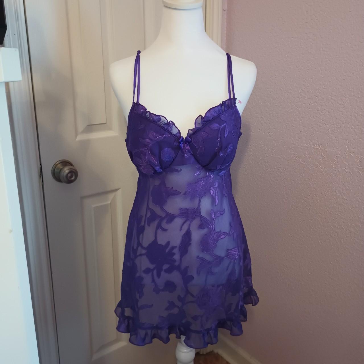 2000s cutest see through purple floral lace babydoll... | Depop