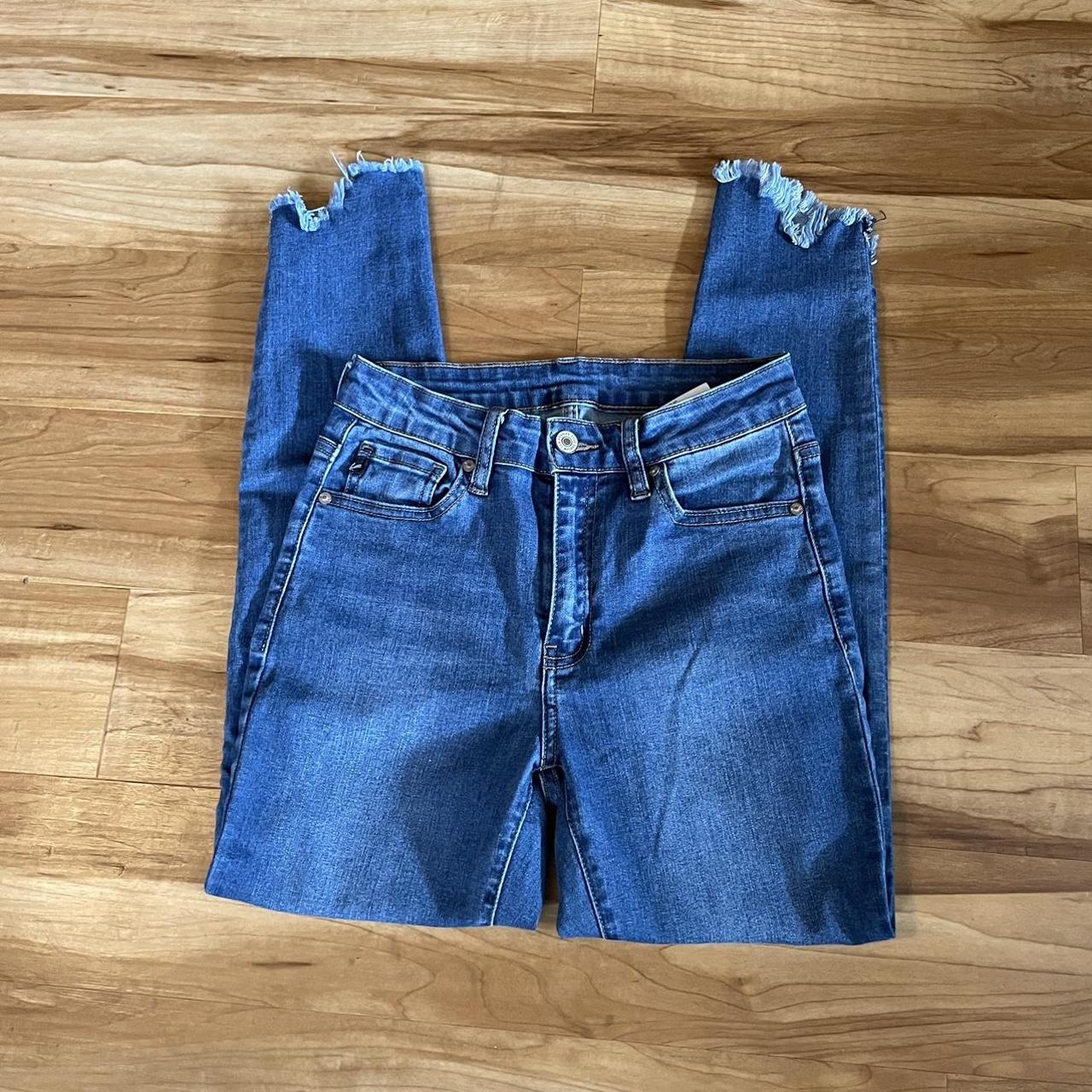 Medium wash Kancan unfinished hem mid-rise skinny... - Depop