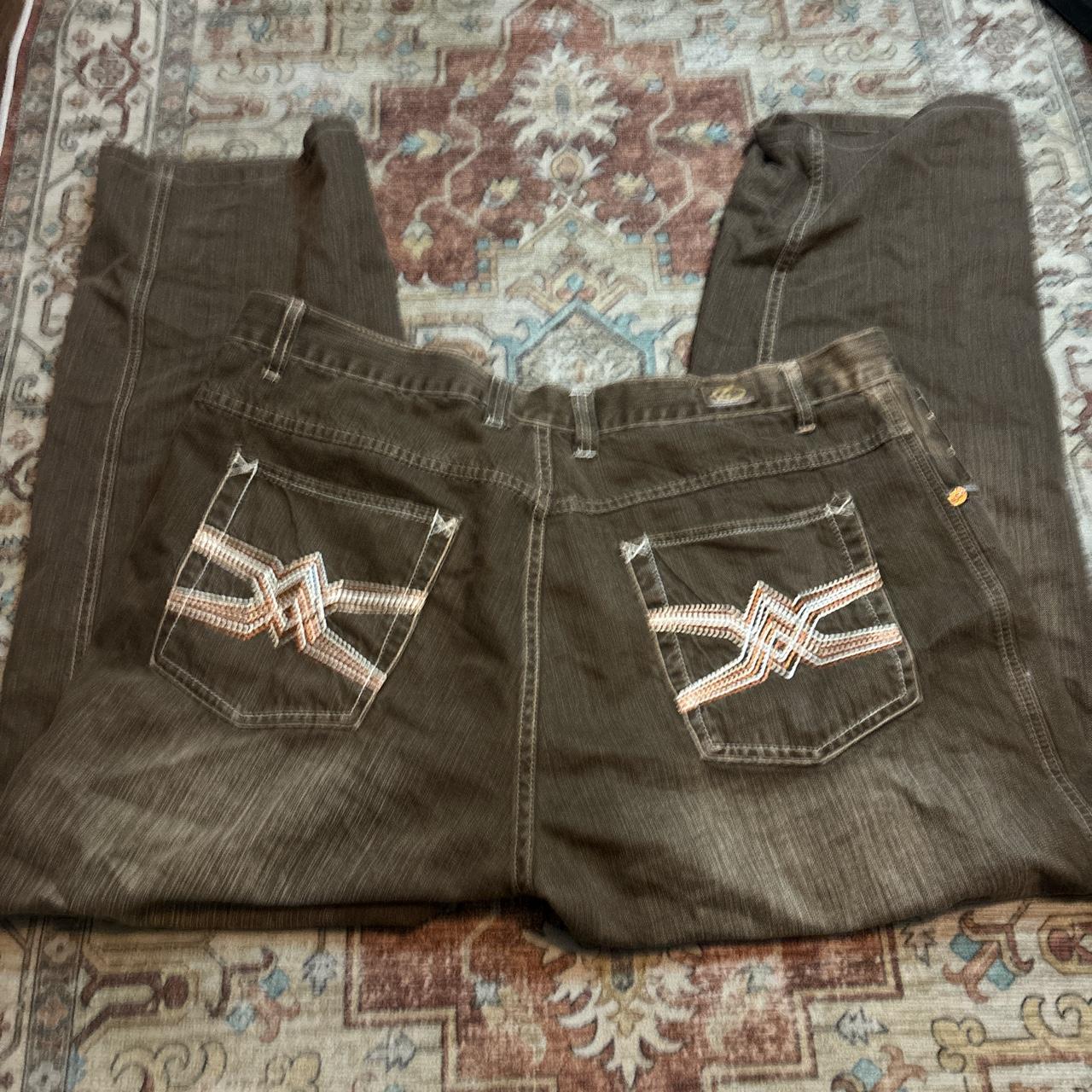 Brown embroidered jeans brand is knockout 40 x 33... - Depop