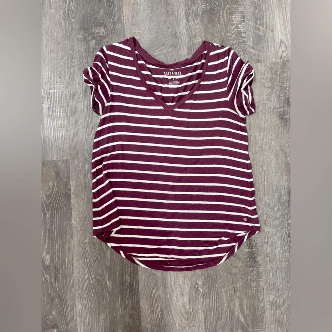 American Eagle Soft & Sexy Viscose Tee Striped... - Depop