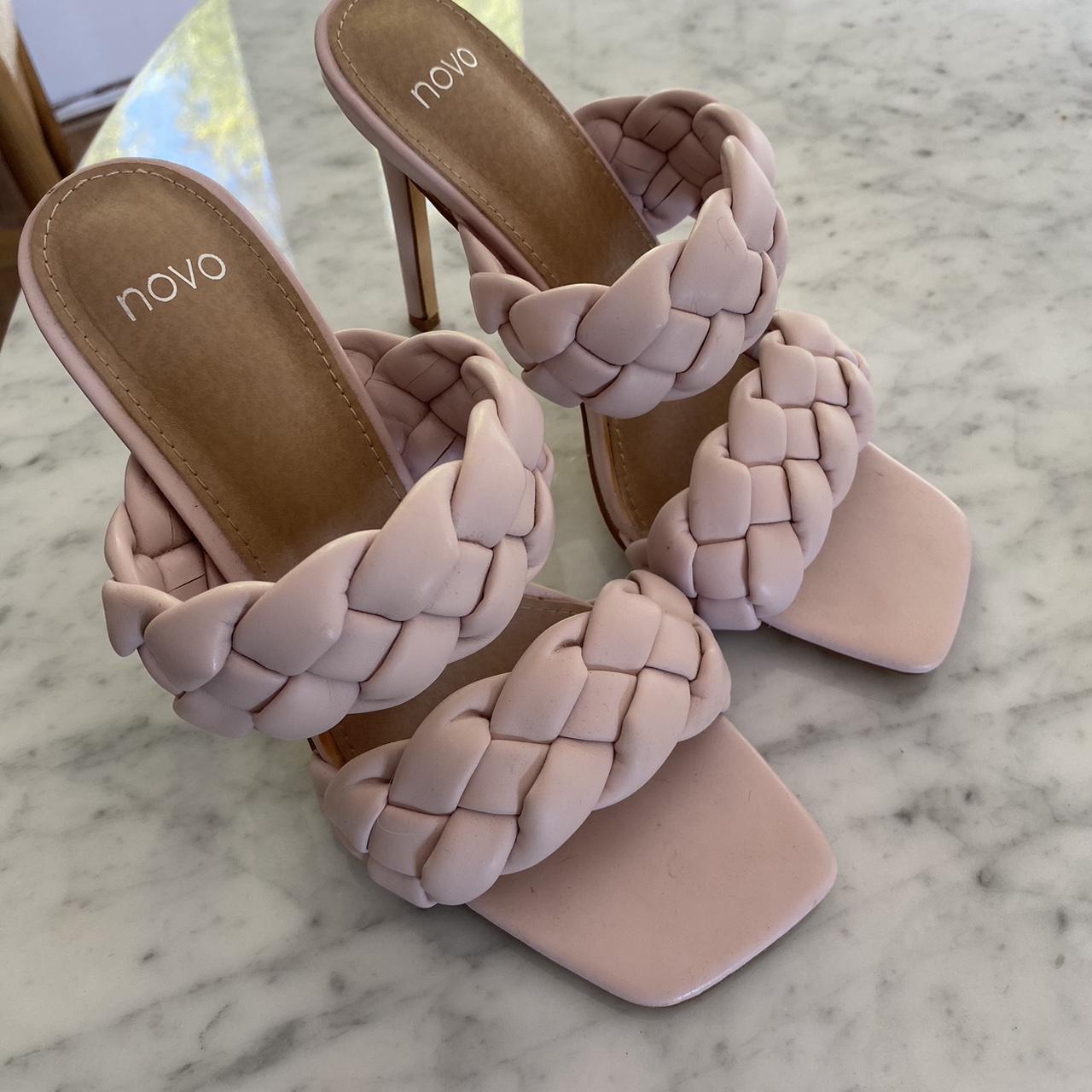 NOVO pink heels with plait detail AUS size 8 Worn... - Depop