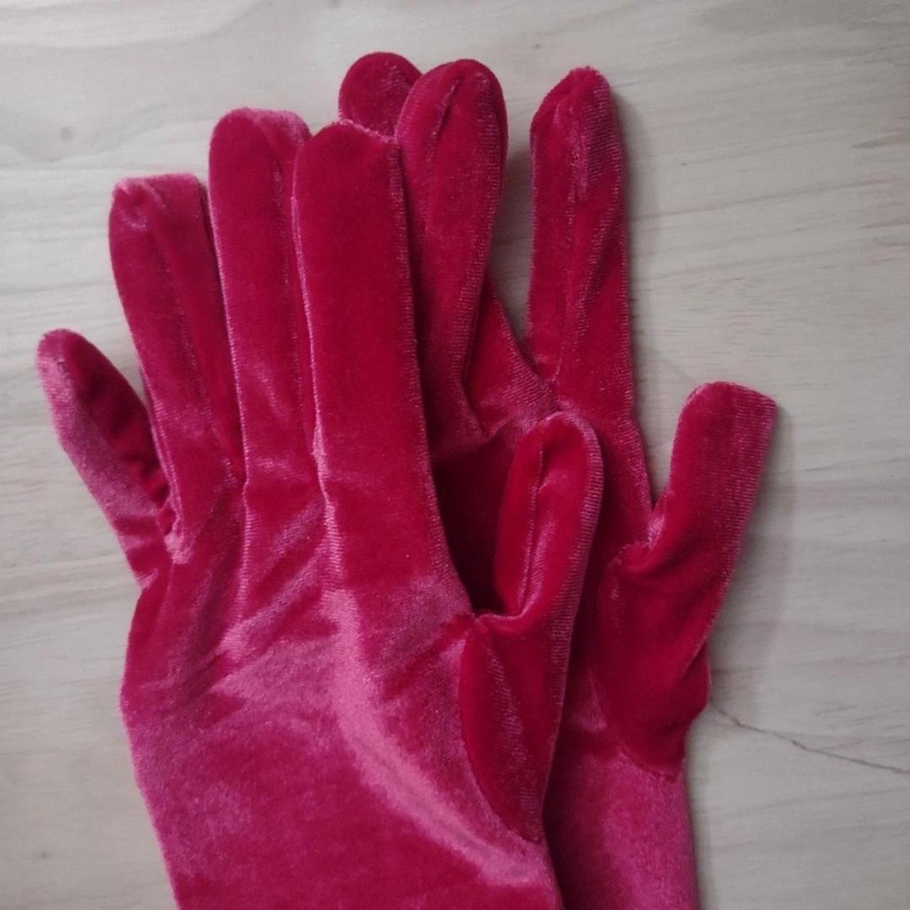 Pink Velvet Velour Shimmer Long Sleeve Gloves Y2K... - Depop