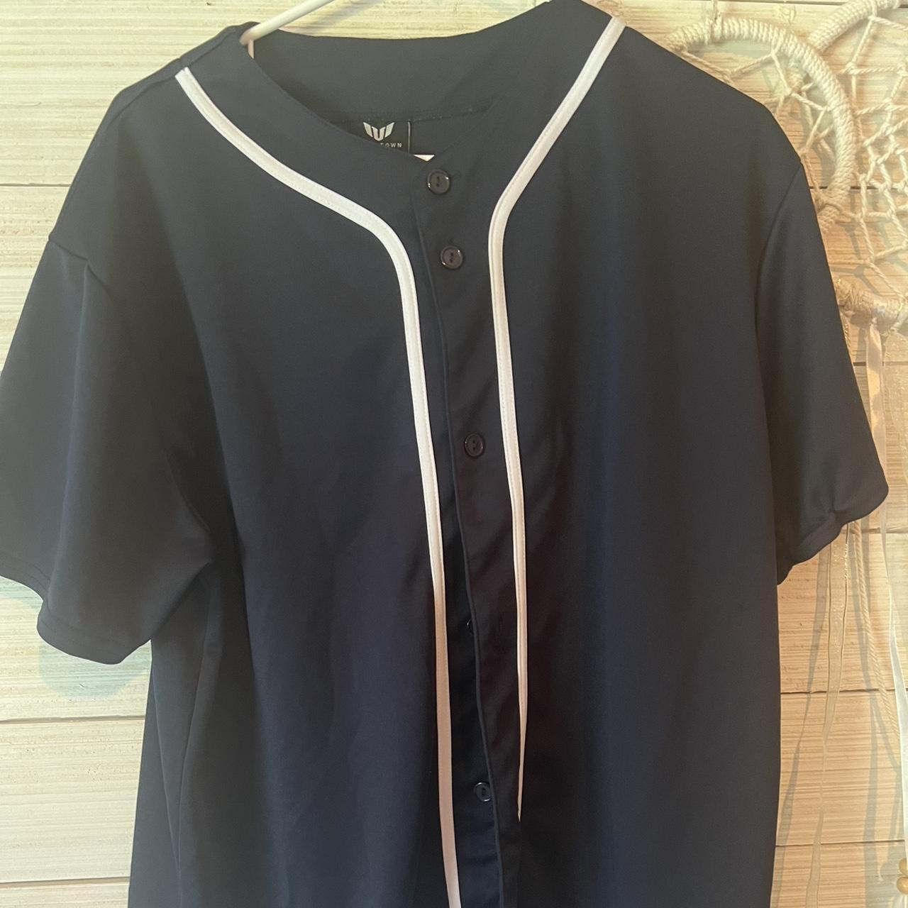 Plain Navy Baseball Button Up Shirt | men’s large... - Depop