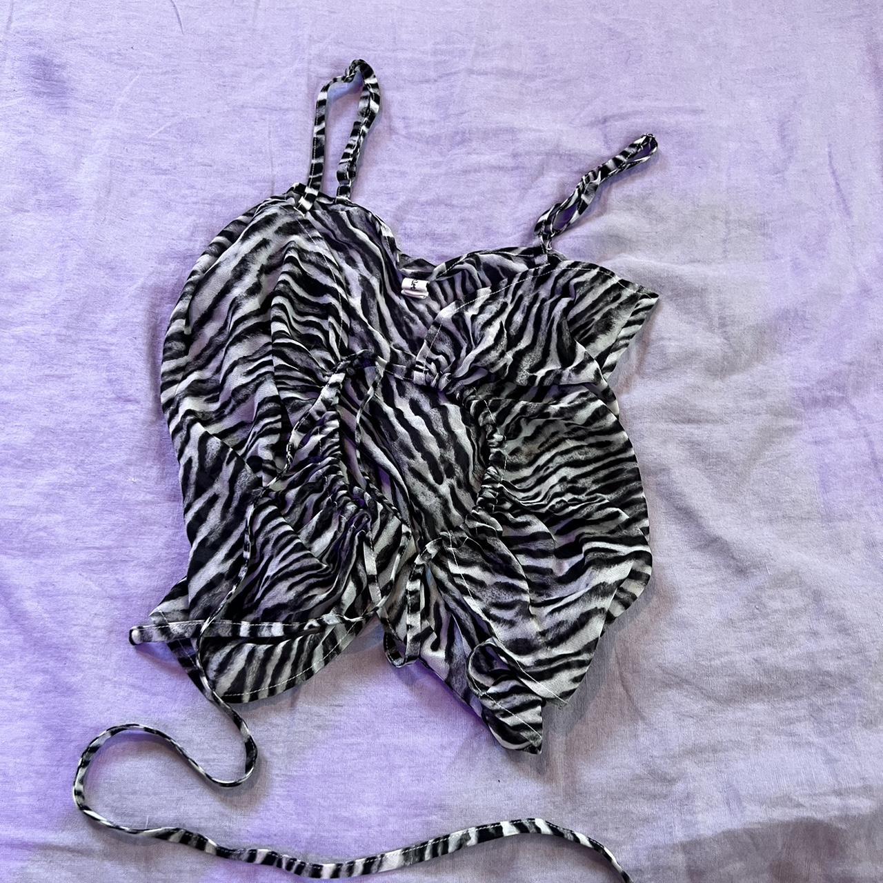 AY266| vintage sheer mesh zebra top with stripe... - Depop