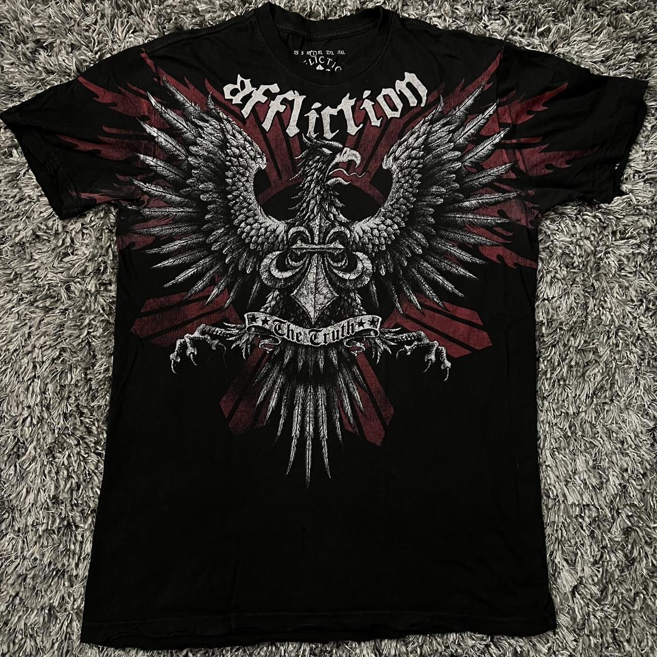 Rare affliction spell-out tee these dark black... - Depop