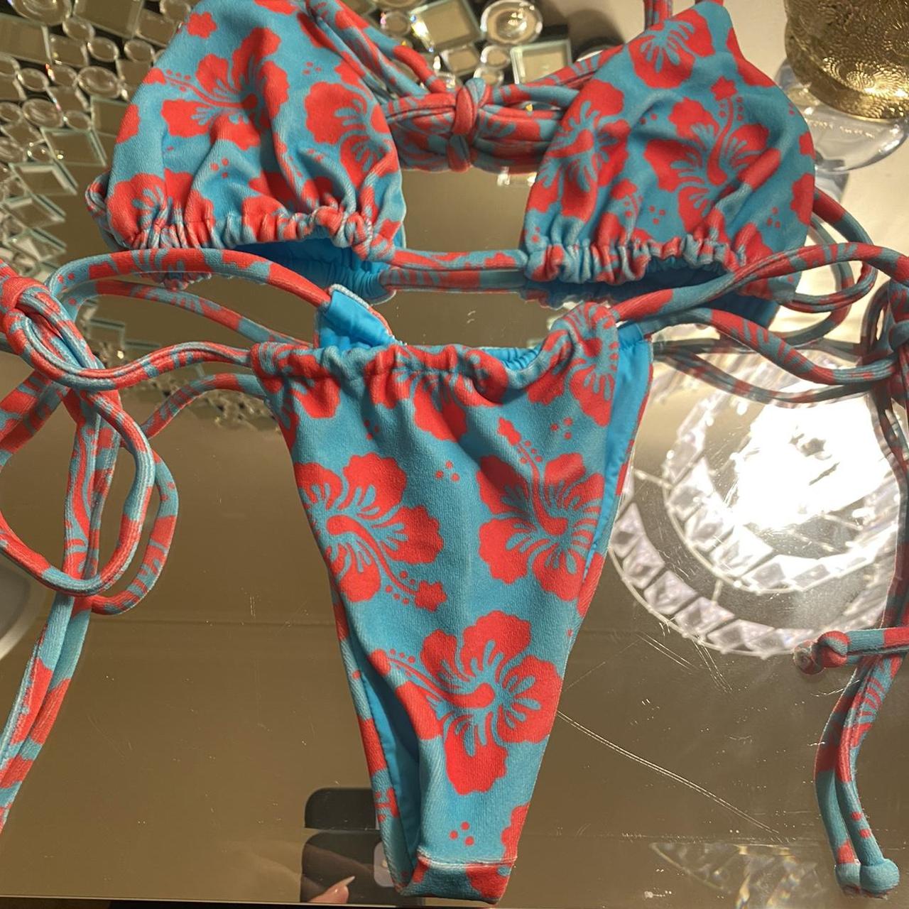 Frankies Bikinis Womens Pink And Blue Swimsuit One Piece Depop