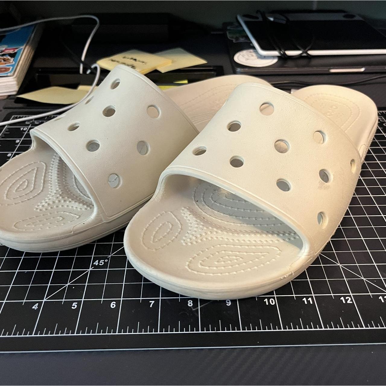 Crocs Men's Cream Slides | Depop