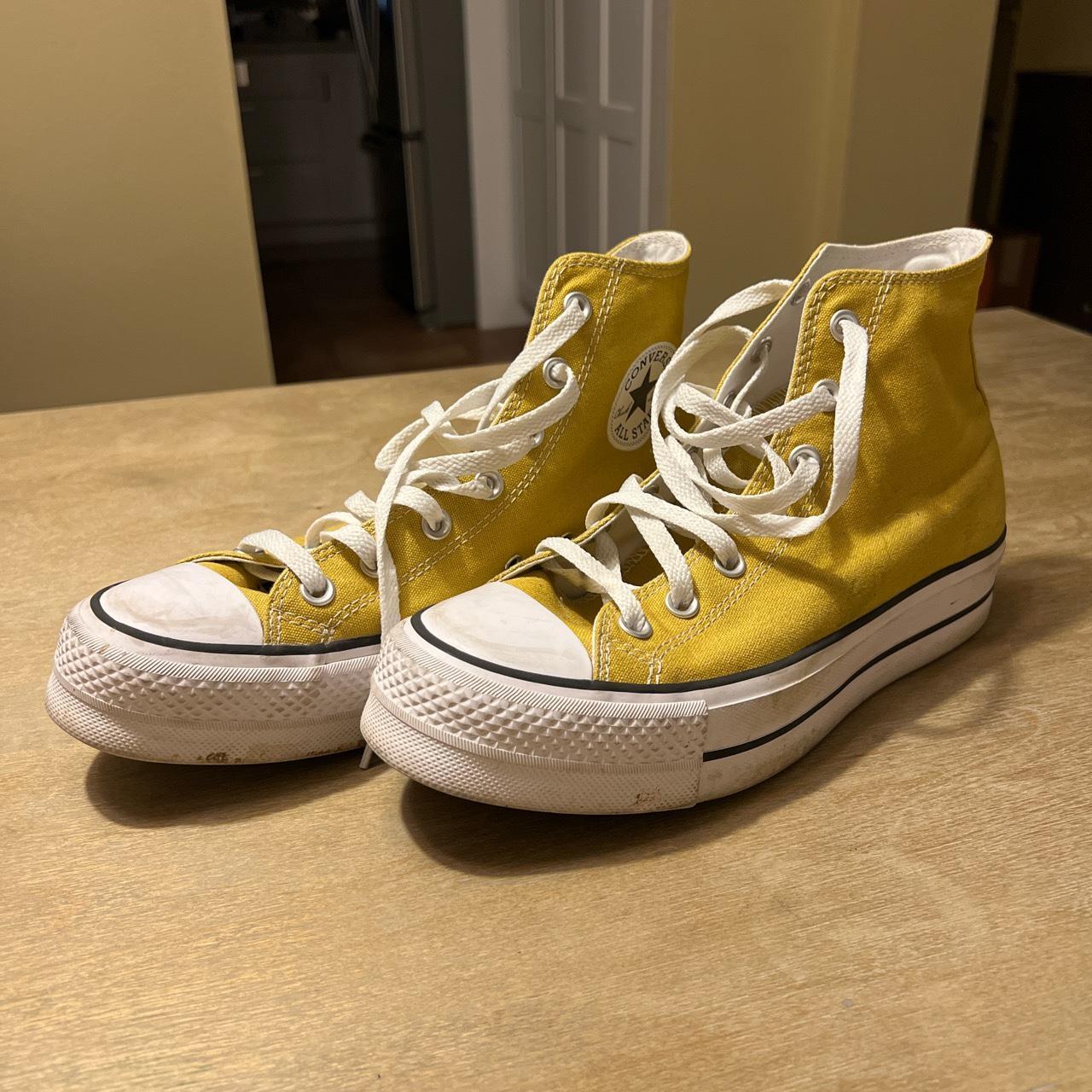 💛cute yellow high top platform converse -size 9 in... - Depop