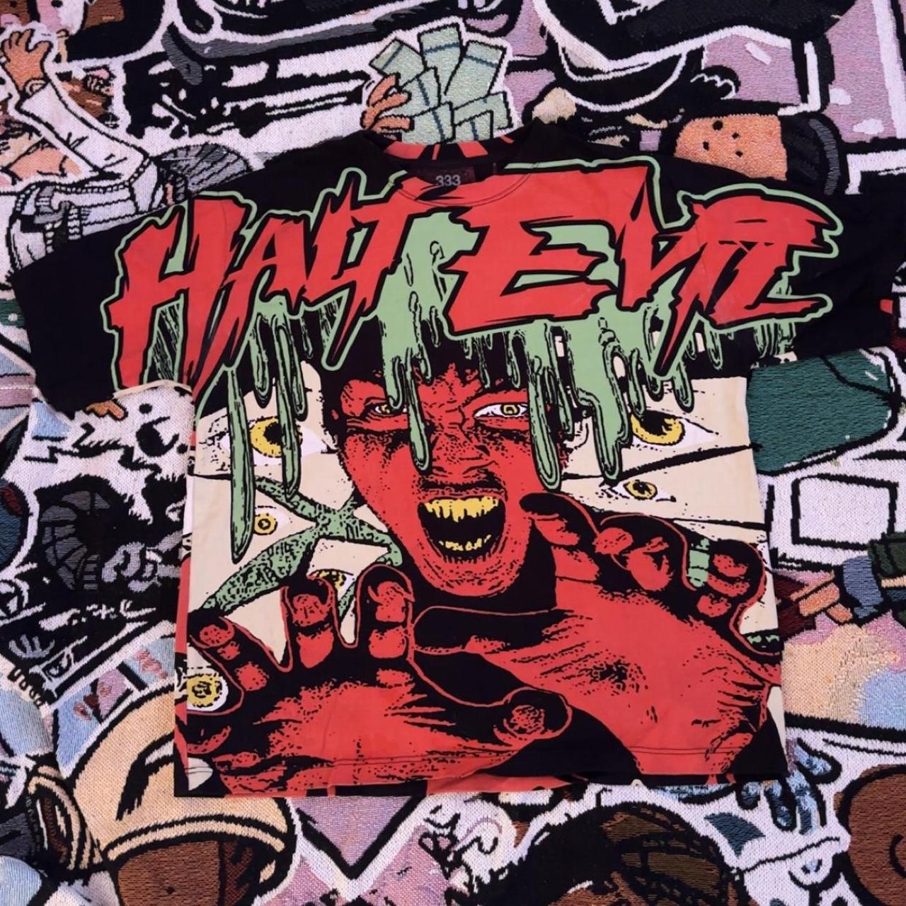 half evil all over print shirt brand new... | Depop