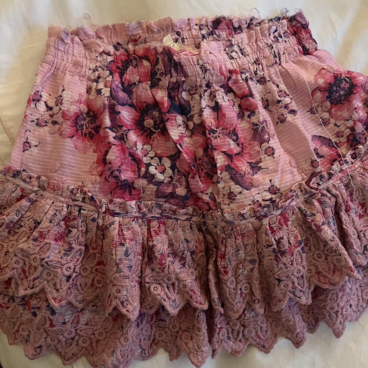 Loveshackfancy pink and purple floral skirt. Size... - Depop
